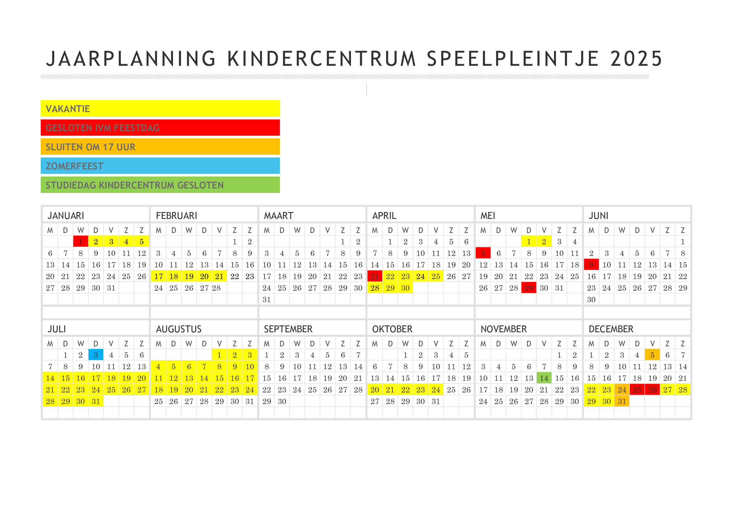 Jaarplanning - Kindercentrum Speelpleintje